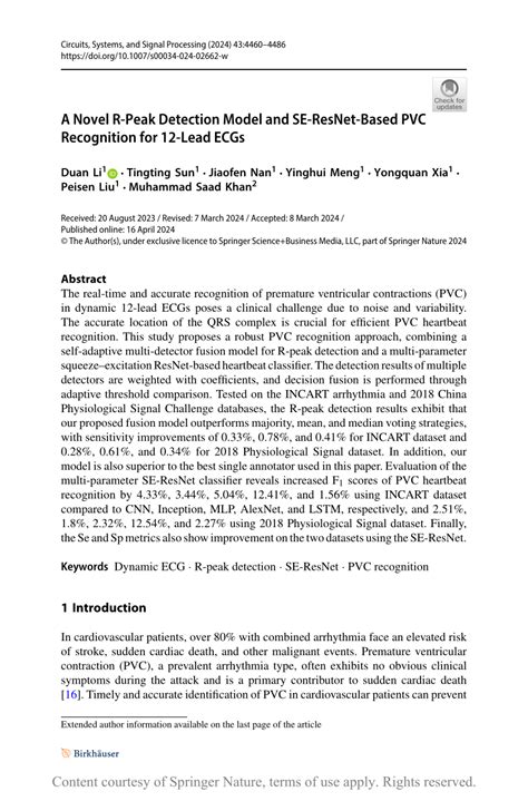 A Novel R Peak Detection Model And Se Resnet Based Pvc Recognition For 12 Lead Ecgs