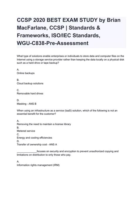 Ccsp 2020 Best Exam Study By Brian Macfarlane Ccsp Standards And Frameworks Isoiec Standards