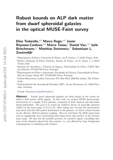 Pdf Robust Bounds On Alp Dark Matter From Dwarf Spheroidal Galaxies In The Optical Muse Faint