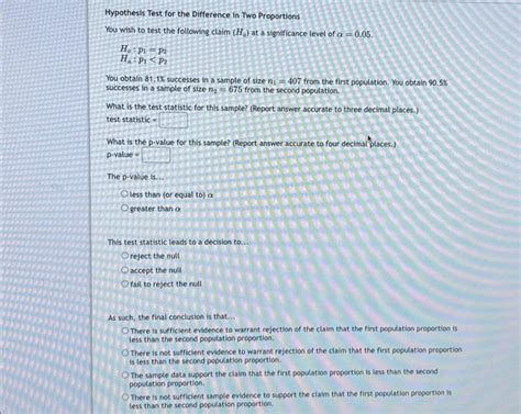 Solved Hypothesis Test For The Difference In Two Proportions Chegg