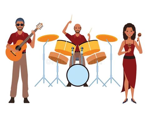 Músico Que Juega Los Tambores Y Los Maracas De La Guitarra Ilustración