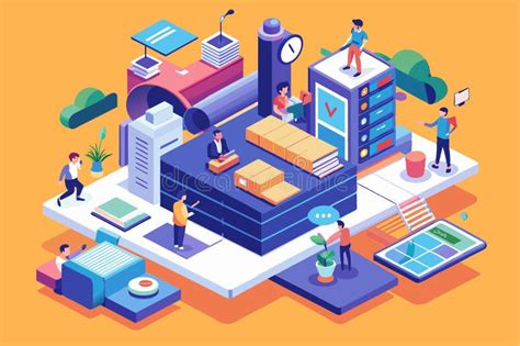A Vibrant Isometric Illustration Portrays A Dynamic Office With