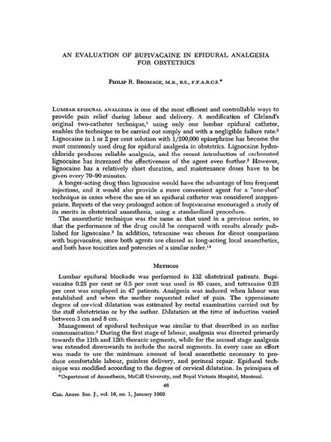 Bromage Evaluation Of Bupivacaine In Epidural Analgesia For Obstetrics 1969 Pdf