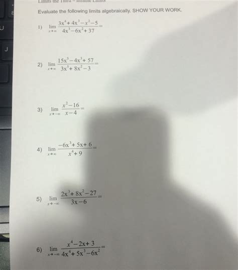 Solved Evaluate The Following Limits Algebraically Show