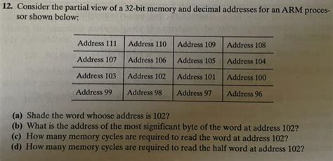 Solved 12 Consider The Partial View Of A 32 Bit Memory And
