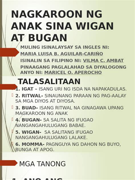 Bugan At Wigan Elemento Ng Mito Kayarian Ng Salita Pdf