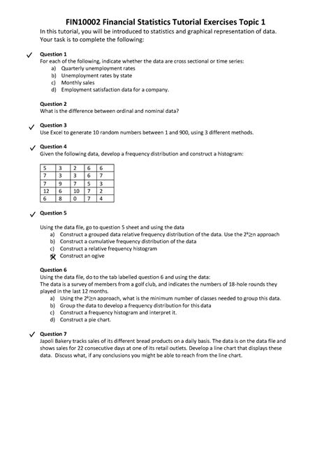 Tutorial Work Week FIN Financial Statistics Tutorial Exercises Topic In This Tutorial