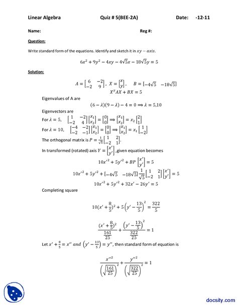 Eigen Values Eigen Vectors And Standard Forms Linear Algebra Problem Solution Docsity
