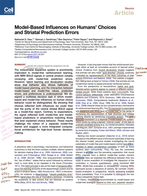Model Based Influences On Humans Choices And Striatal Prediction