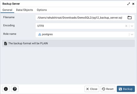 backup server dialog — pgadmin 4 6 21 documentation