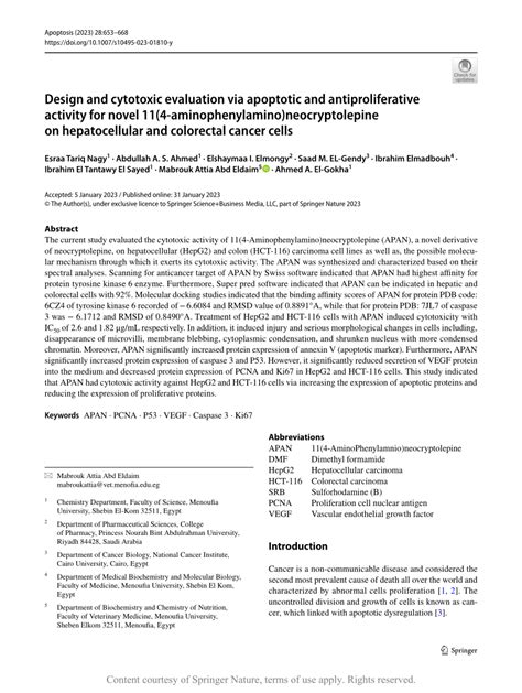 Design And Cytotoxic Evaluation Via Apoptotic And Antiproliferative