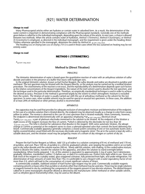 Usp Nf 921 Water Determination Pdf