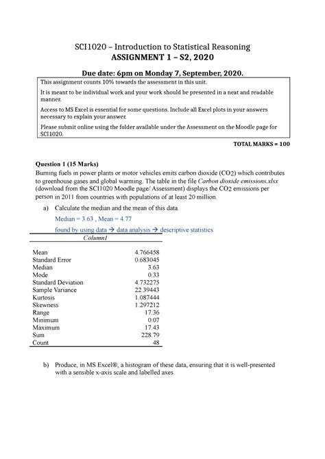 Assignment 1 2020 S2 Sci1020 Introduction To Statistical Reasoning
