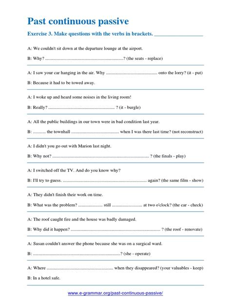 Past Continuous Passive Exercise 3 Pdf
