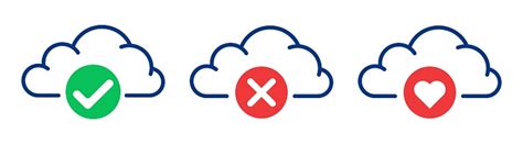 구름 선 아이콘의 집합입니다 확인 확인 클라우드 스토리지 이모티콘 거부 정보 데이터 비즈니스 및 광고를 위한 벡터 아이콘 거절에