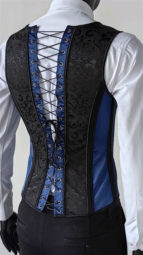 Floral Print Corset Vest Outfit For Men Lace Up Back Adjust Tightness