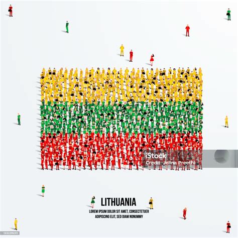 리투아니아 플래그 많은 사람들이 리투아니아 국기의 모양을 만들기 위해 형성 벡터 일러스트레이션 개념에 대한 스톡 벡터 아트 및 기타 이미지 Istock