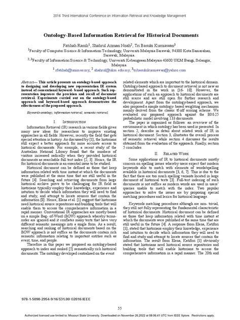 Ontology Based Information Retrieval For Historical Documents Pdf