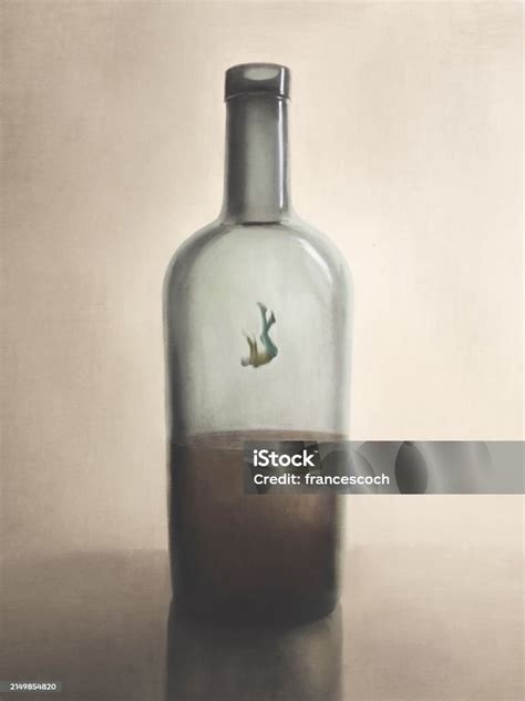 술에 취한 남자가 와인 병에 빠지는 그림 알코올 중독 문제 초현실적 개념 알코올 중독에 대한 스톡 벡터 아트 및 기타 이미지 알코올 중독 술 마실 것 우울함 Istock