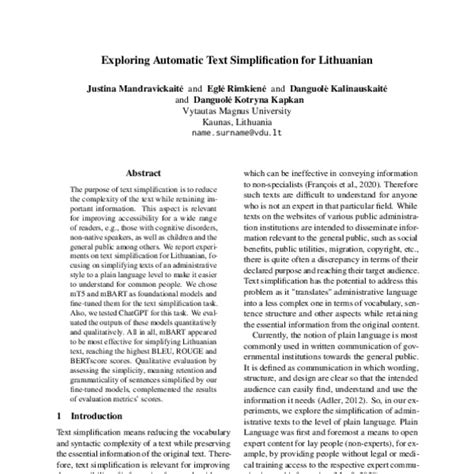 Exploring Automatic Text Simplification For Lithuanian Acl Anthology