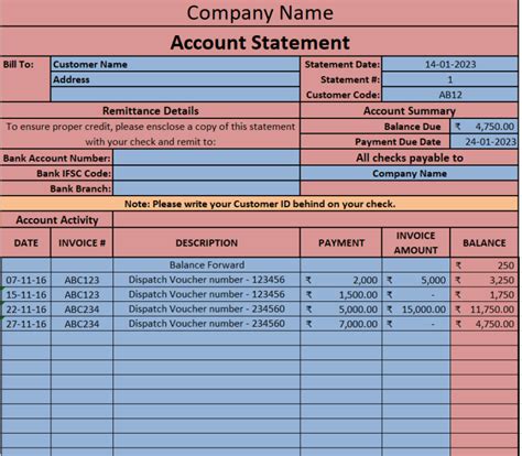 18 Official Statement Of Account Templates In Excel And Word Day To