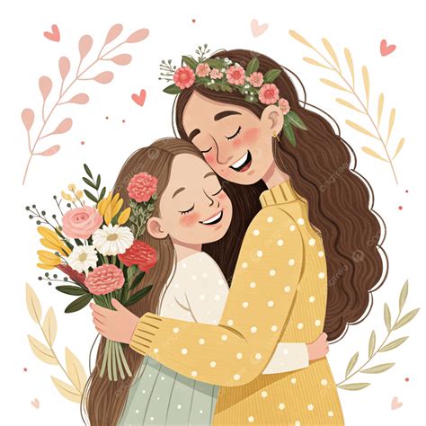 즐겁게 웃는 어머니와 딸의 부드러운 삽화 행복한 엄마와 딸 어머니의 날 포옹하다 Png 일러스트 및 이미지 에 대한 무료 다운로드 Pngtree