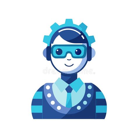 Artificial Intelligence Engineer Icon Smiling Robot With Gear Headband Avatar Stock Vector