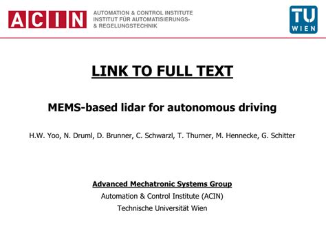 PDF MEMS Based Lidar For Autonomous Driving
