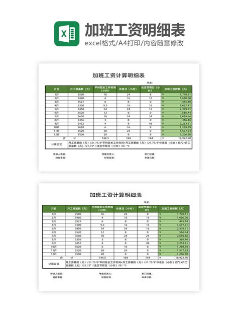 办公模版下载工具 加班工资计算明细表excel模板下载 Flash中心