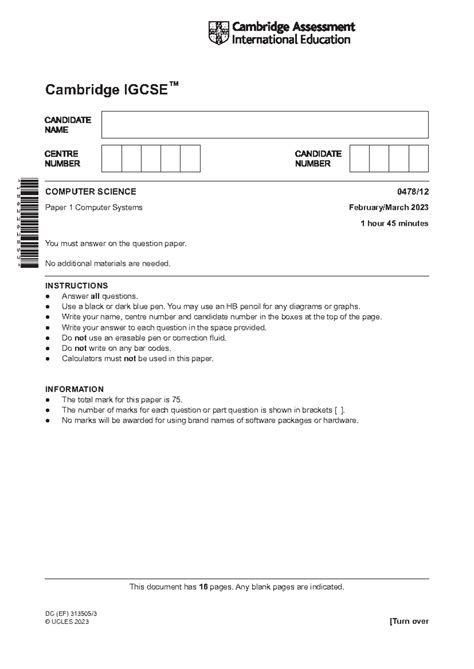 igcse computer science 0478 12 february march 2023 past paper mark
