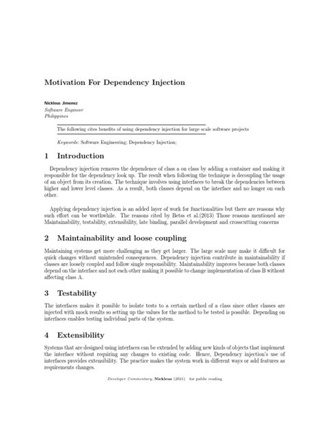 motivation for dependency injection pdf interface computing class computer programming