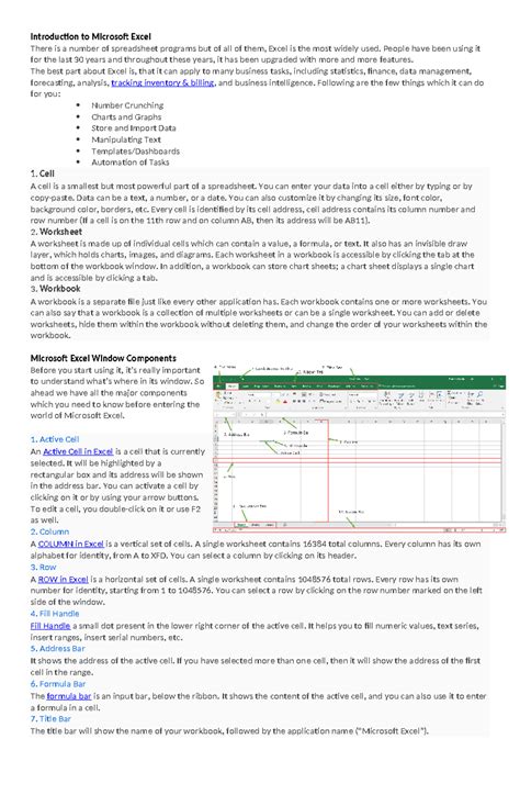 Introduction To Microsoft Excel G7 Introduction To Microsoft Excel There Is A Number Of Studocu