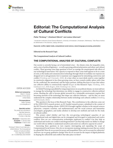 Pdf Editorial The Computational Analysis Of Cultural Conflicts