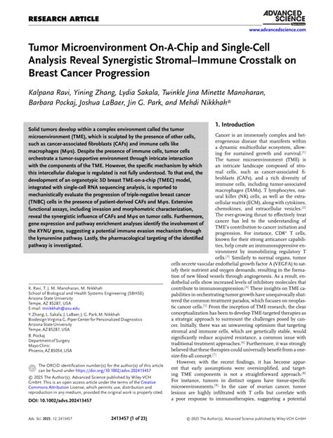 Pdf Tumor Microenvironment On‐a‐chip And Single‐cell Analysis Reveal
