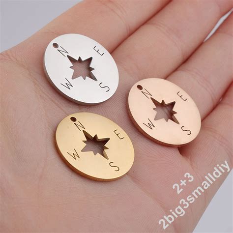 Gold Stainless Steel Compass Disc Charmhollow Out Compass Disc Pendant