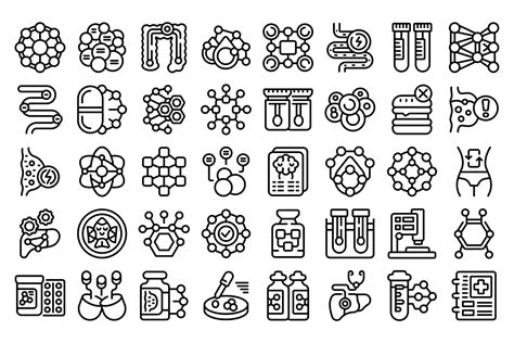 Enzymes Icons Set Outline Vector Graphic By Ylivdesign · Creative Fabrica
