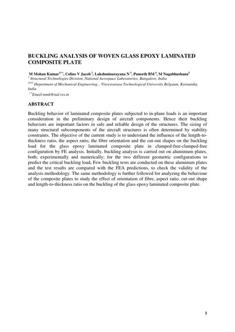 Pdf Buckling Analysis Of Woven Glass Epoxy Laminated Composite Plate