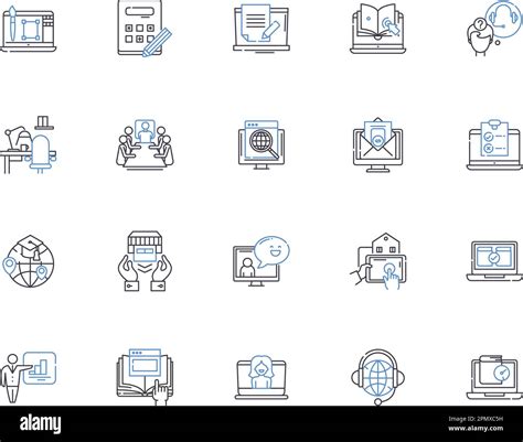 Online Education Outline Icons Collection Elearning Tutoring Online Courses Distance