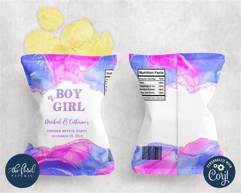 Gender Reveal Chip Bag Template Editable Party Favor Digital Download