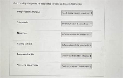 Solved Match Each Pathogen To Its Associated Infectious Disease