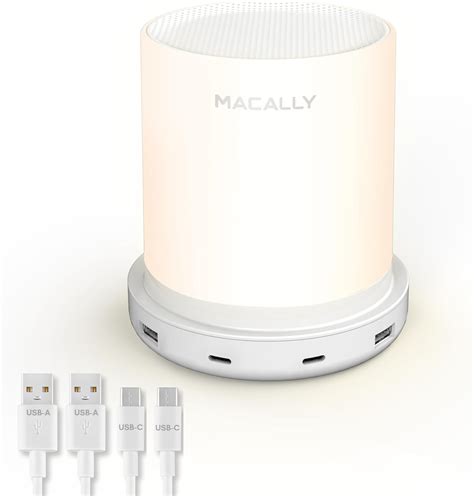 Macally Small Bedside Lamp With USB Ports USB C A Fast Charging Bedside Light And 3 Way