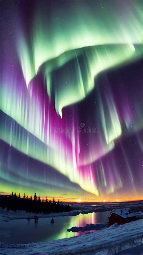 Awe Inspiring Aurora Borealis Dancing Across Arctic Sky Stock