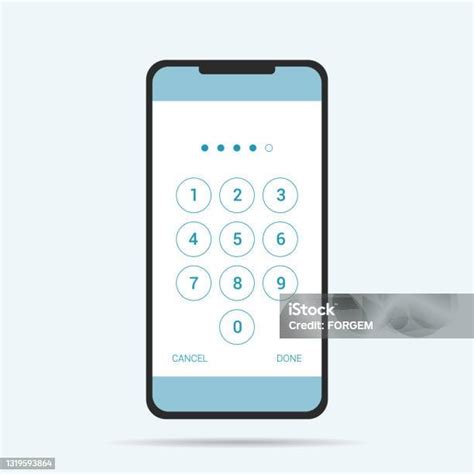터치 스크린 스마트 폰의 평면 디자인 일러스트 Pin을 입력하고 전화 잠금 해제를위한 숫자 키패드 벡터 스마트폰에 대한 스톡