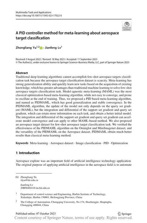 A Pid Controller Method For Meta Learning About Aerospace Target