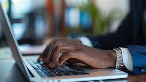Closeup Of Businessman S Hands Typing On Laptop Keyboard Focused On Productivity And Work Stock