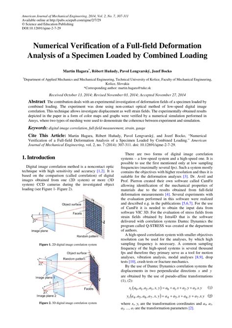 Pdf Numerical Verification Of A Full Field Deformation Analysis Of A Specimen Loaded By