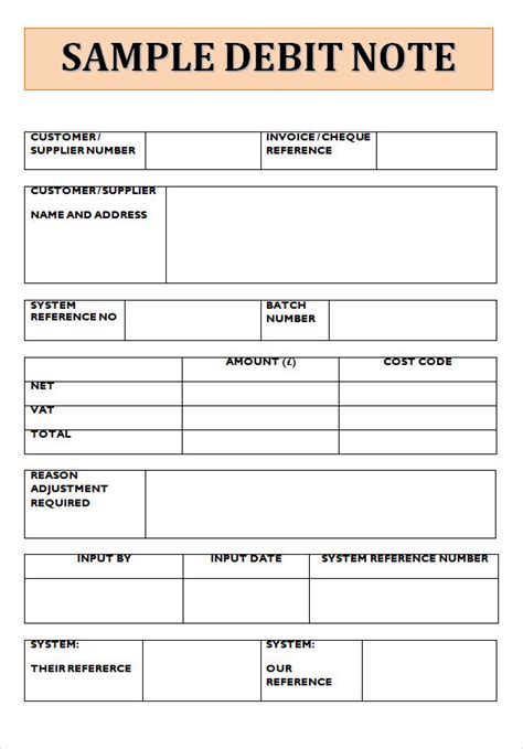 √ Free Printable Debit Note Template