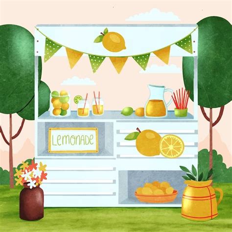 Free Vector Watercolor Lemonade Stand Illustration En 2024 Puesto