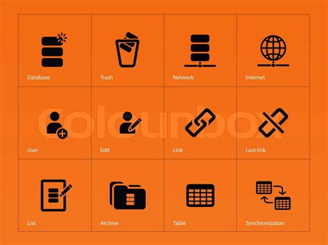 Database Icons On Orange Background Vector Illustration Colourbox