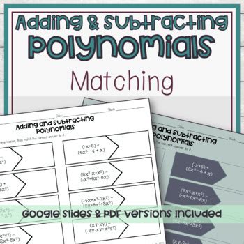Adding And Subtracting Polynomials Digital And Print Matching Activity